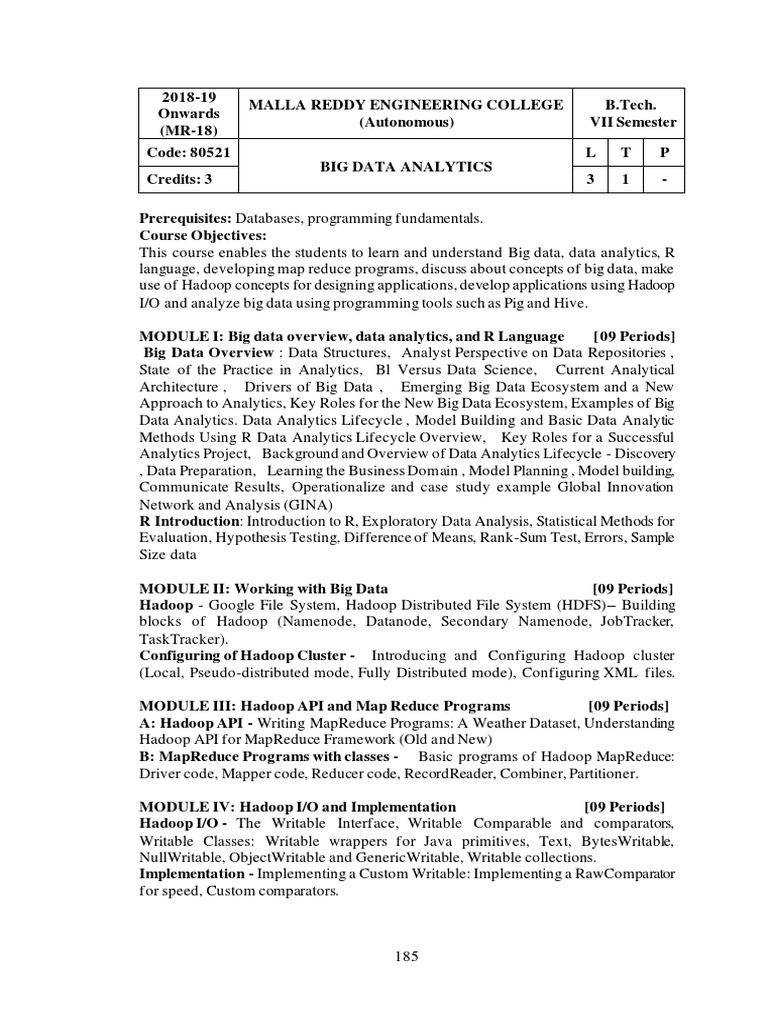 Big Data Analytics Course Syllabus | PDF | Apache Hadoop | Data Analysis