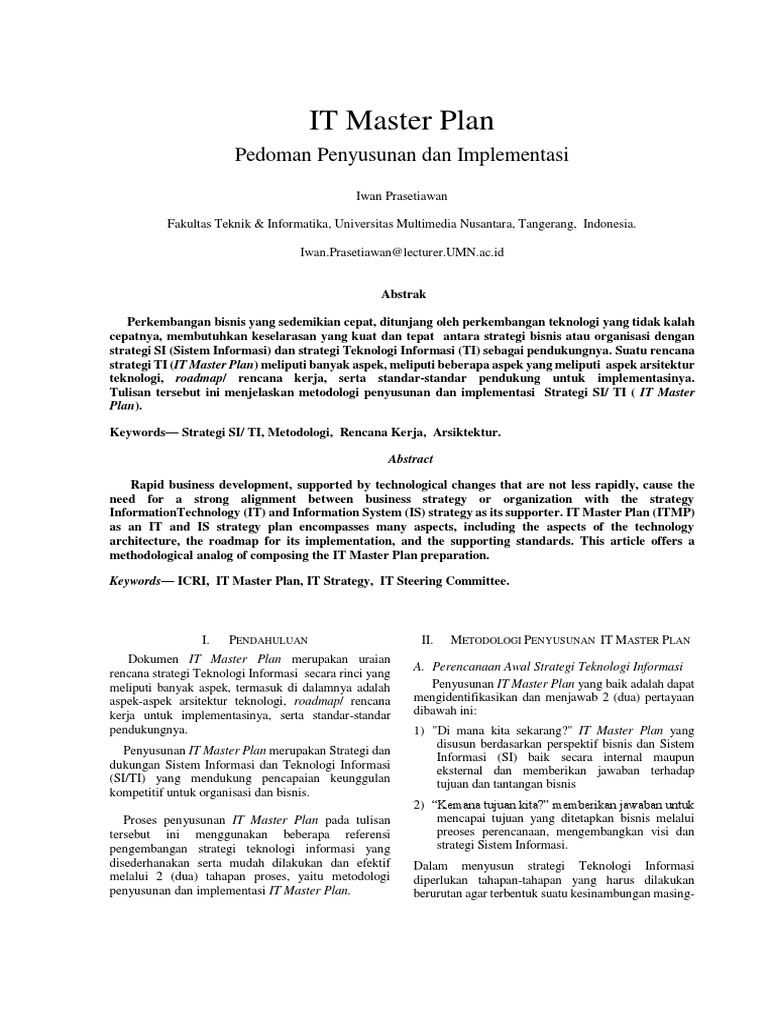 Pedoman Penyusunan Dan Impelementasi IT Master Plan | PDF