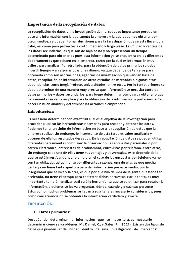 Datos Primarios y Secundarios | PDF | Cuestionario | Investigación de ...