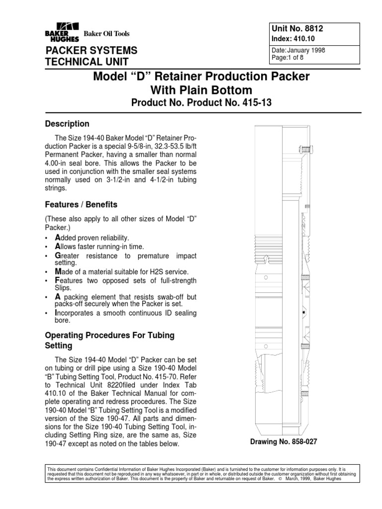 Model "D" Retainer Production Packer With Plain Bottom: Packer Systems ...