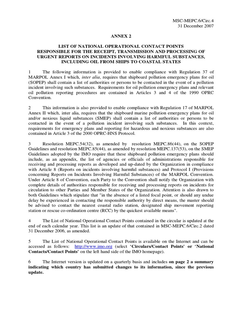 List of National Operational Contact Points | PDF