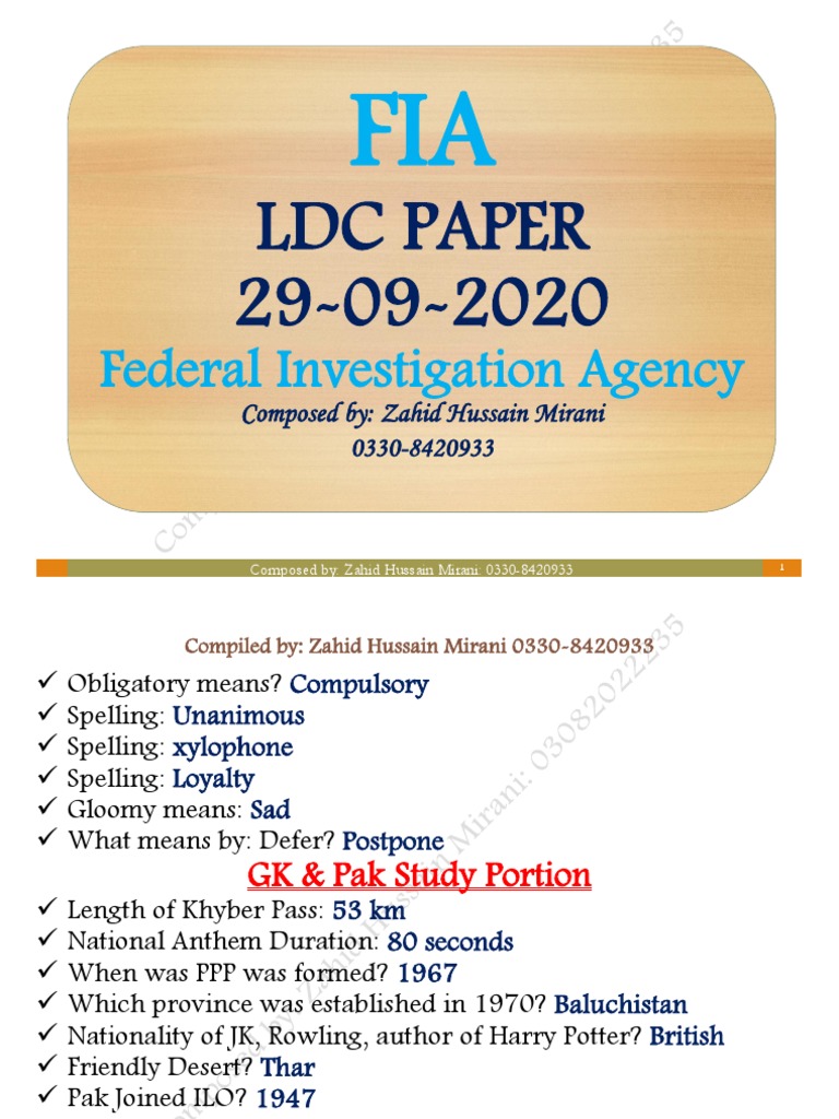 Past FIA LDC Paper | PDF | Pakistan