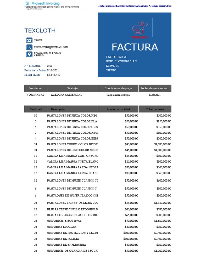 Factura de Ejemplo | PDF | Camisa | Ropa