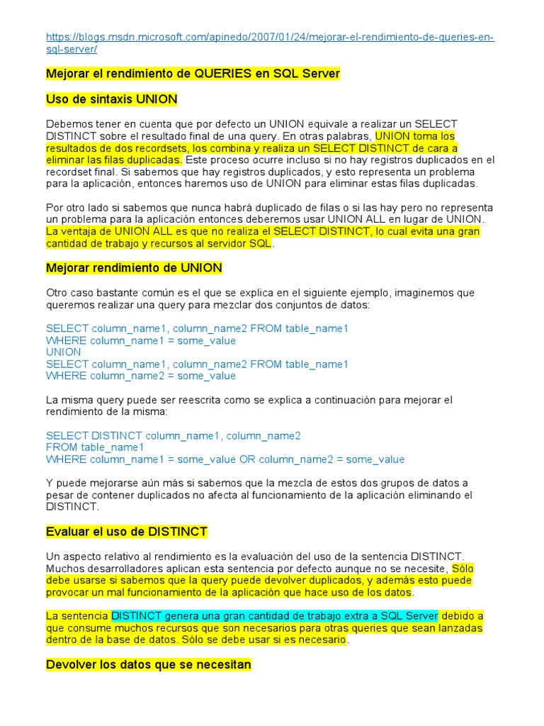 Mejorar El Rendimiento de QUERIES en SQL Server | PDF | SQL | Servidor SQL de Microsoft