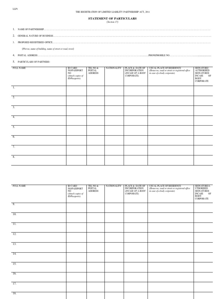 LLP Form | PDF | Limited Liability Partnership | Law