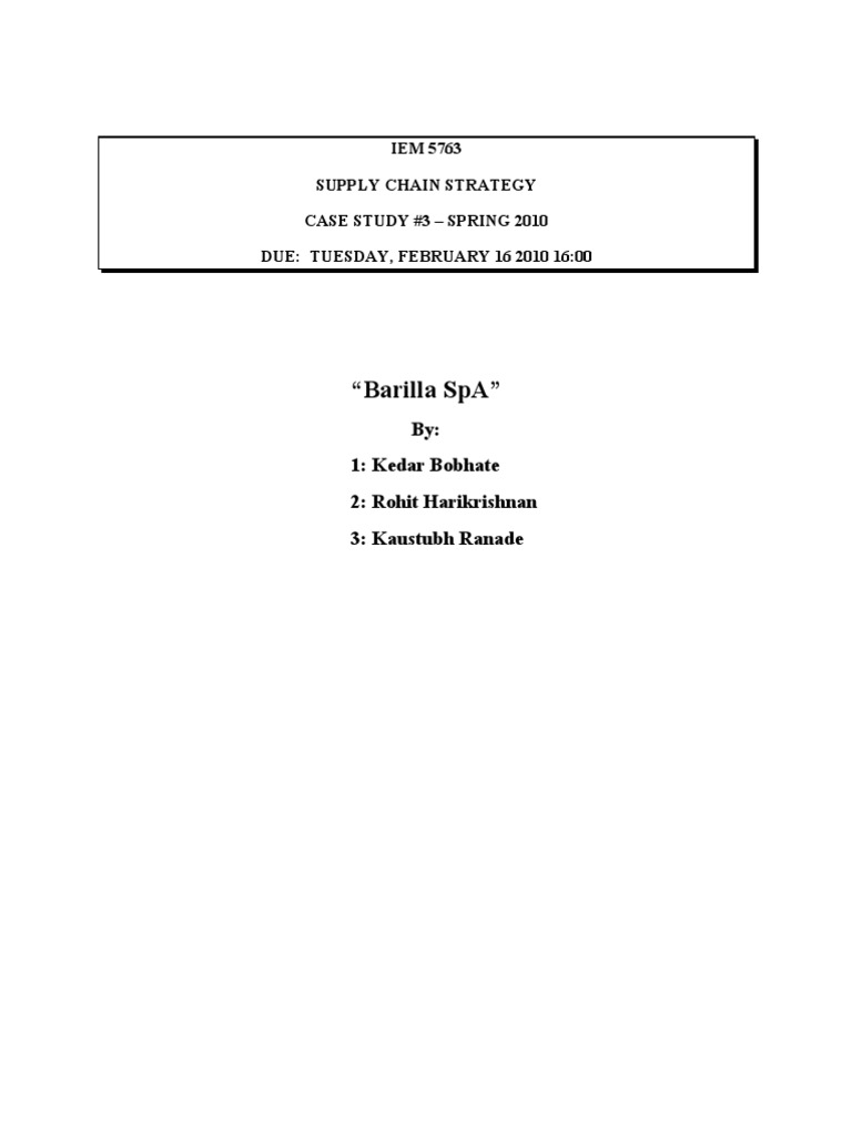 Barilla Spa Case Final | PDF | Inventory | Supply Chain