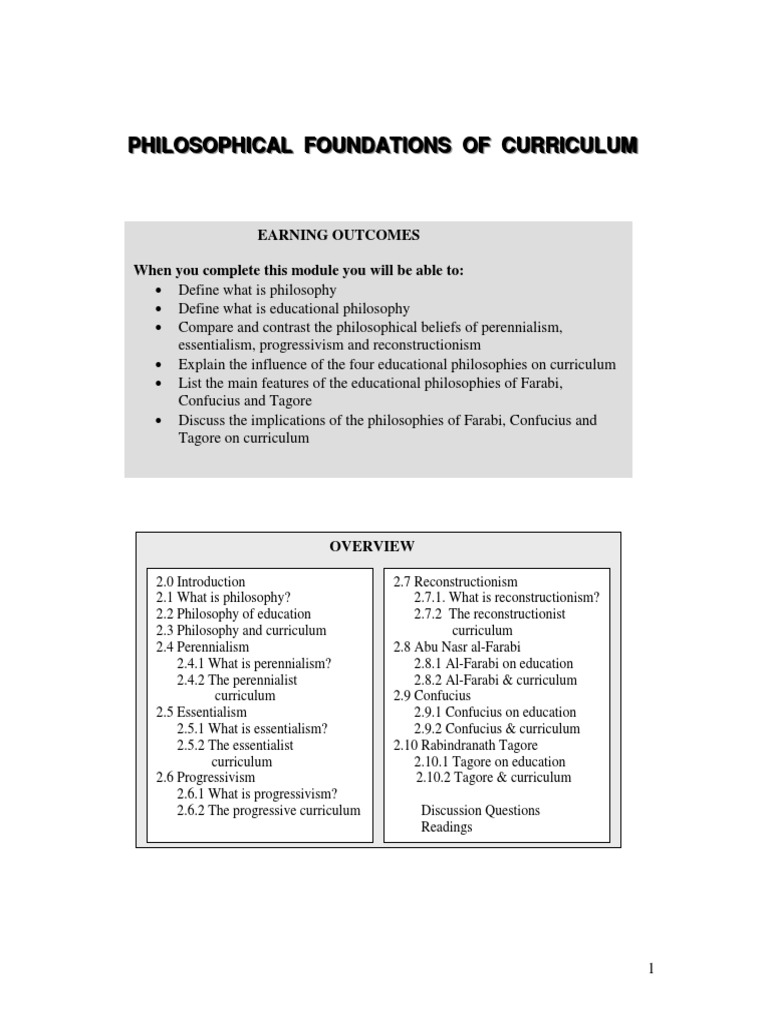 Philosophical Foundations of Curriculum | PDF | Philosophy Of Education ...