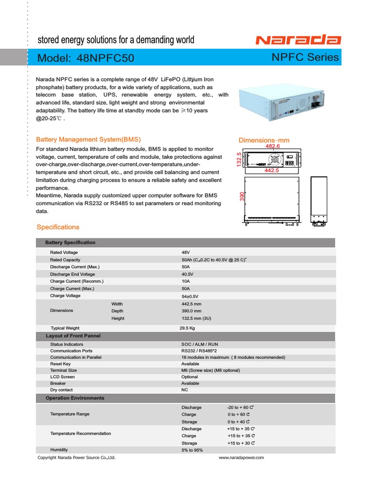 Narada Litio 48NPFC50 48v50ah | PDF | Electrical Engineering | Electricity