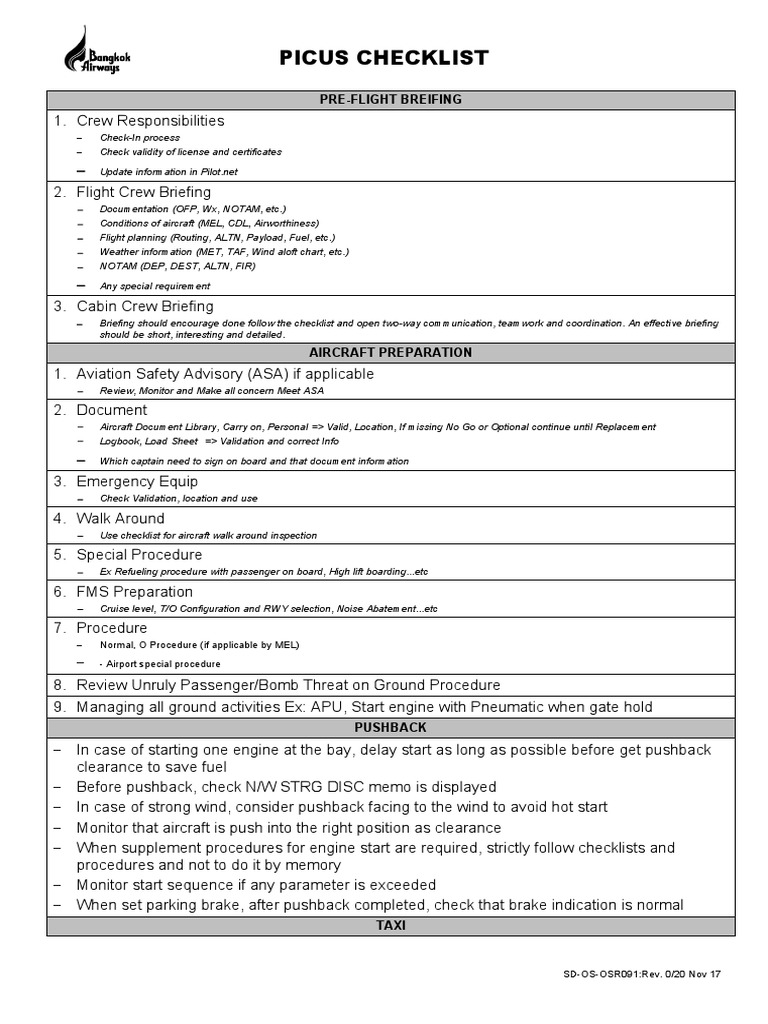 Picus Checklist: Pre-Flight Breifing | PDF | Air Traffic Control | Aviation