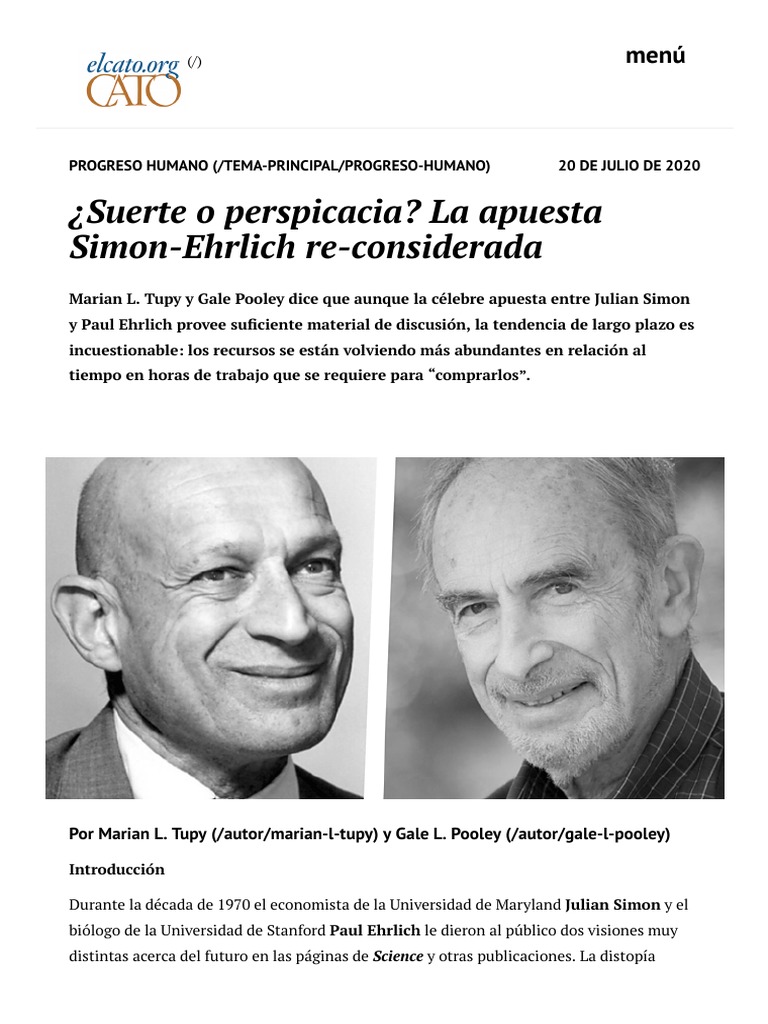 ¿Suerte o Perspicacia - La Apuesta Simon-Ehrlich Re-Considerada | PDF