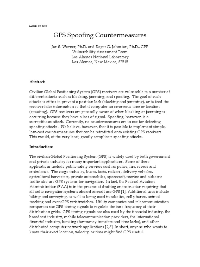 GPS Spoofing Countermeasures | PDF | Global Positioning System | Telecommunications Engineering