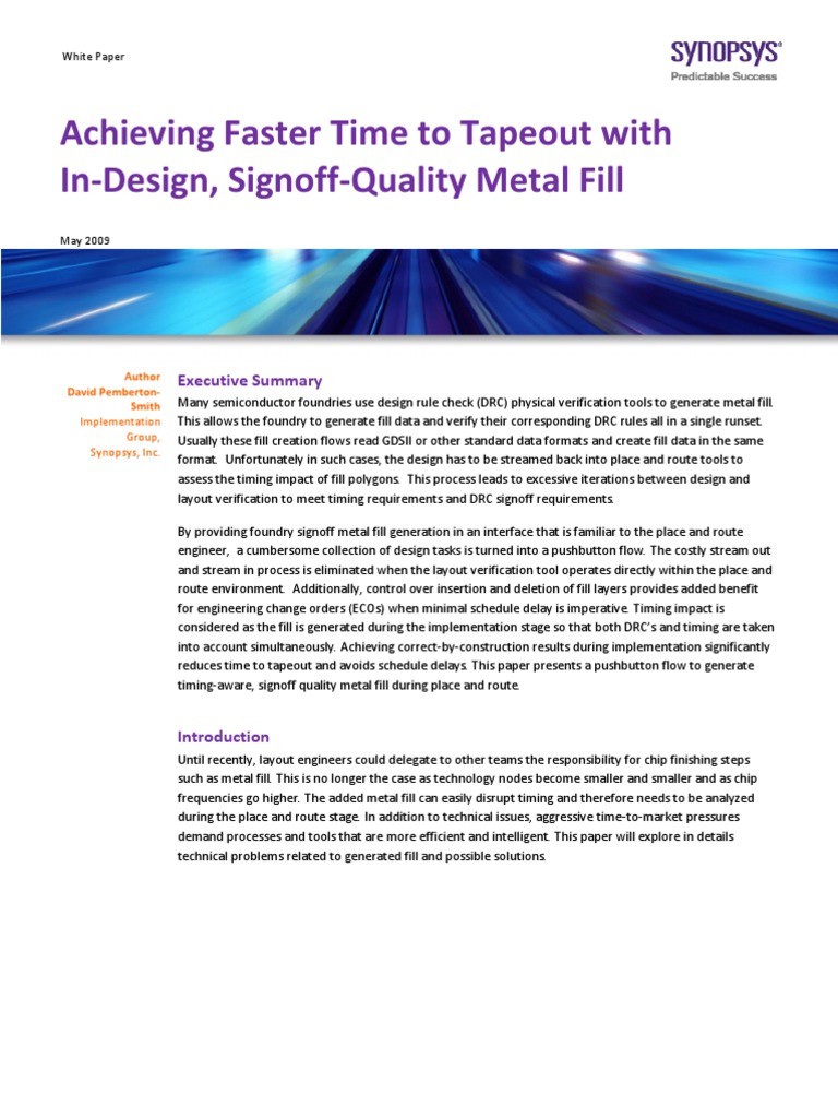 Achieving Faster Time To Tapeout With In-Design, Signoff-Quality Metal Fill | PDF | Integrated ...