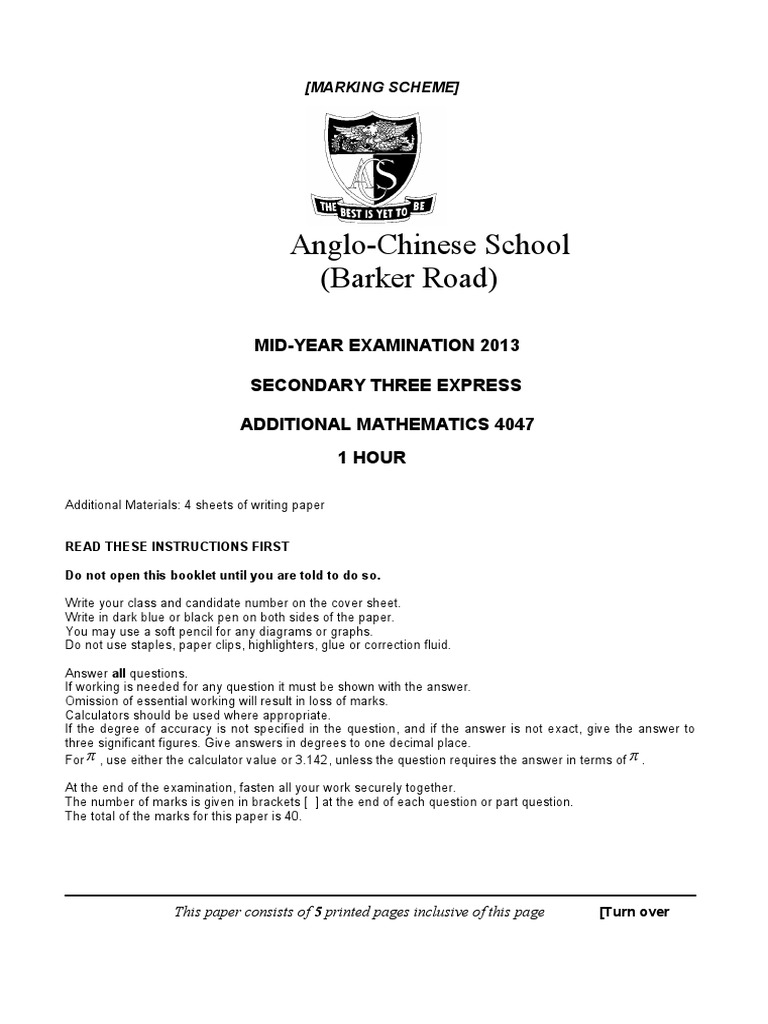 2013 ACSBR MYE Sec 3 AM-answers | PDF | Mathematics