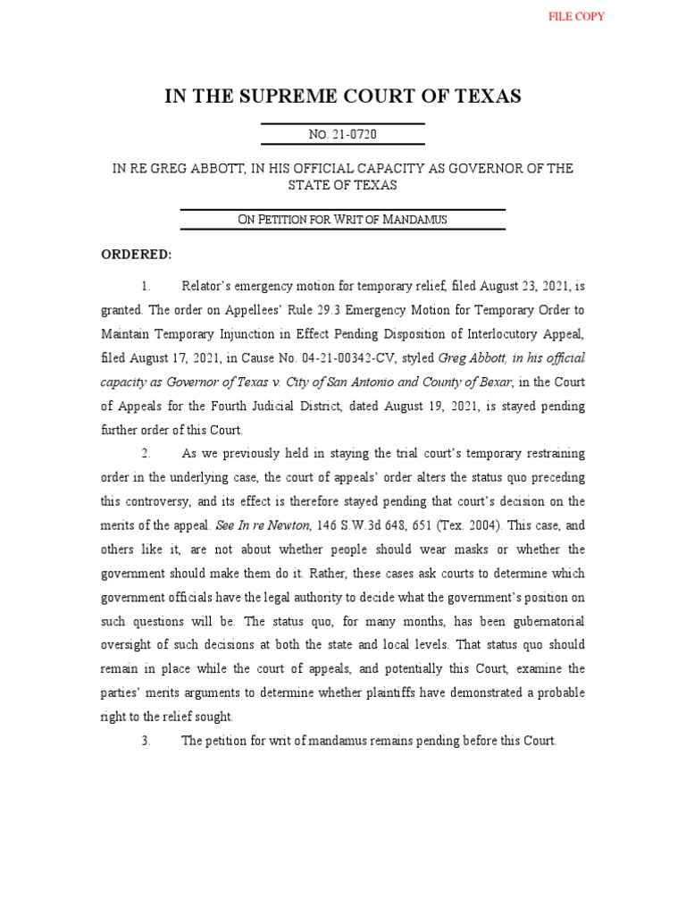 Texas Supreme Court Rules Mandatory Mask Orders at School Districts ...