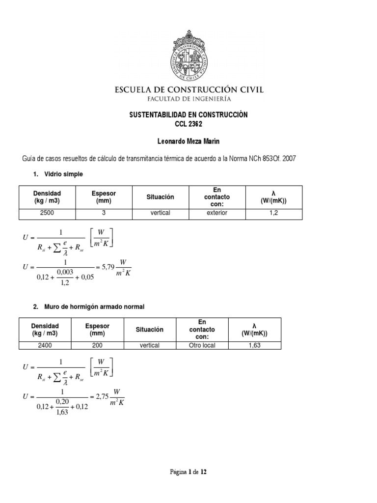 Guia Calculo de Transmitancia Termica | PDF | Ingeniero civil ...