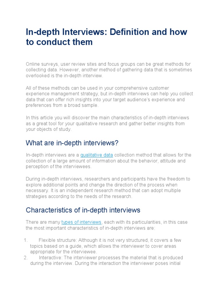 In-Depth Interviews Definition and How To Conduct Them | PDF | Interview | Target Audience