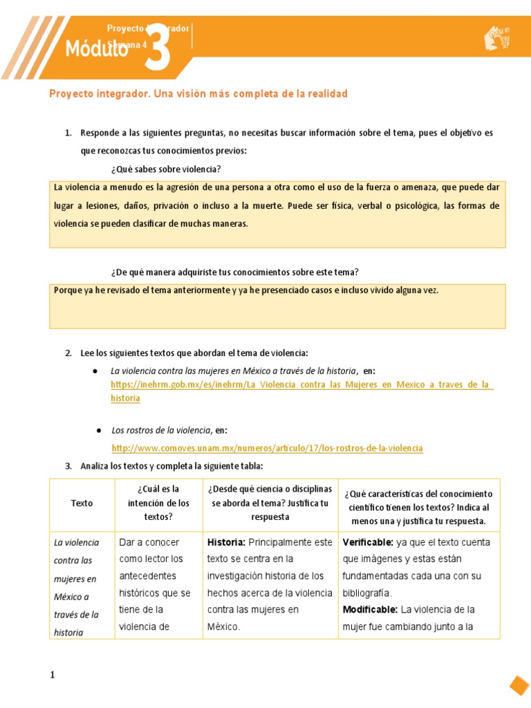 Proyecto Integrador Modulo 3 Semana 4 | PDF | La violencia contra las mujeres | Comportamiento