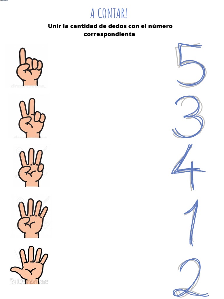 A CONTAR! Unir La Cantidad de Dedos Con El Número Correspondiente | PDF
