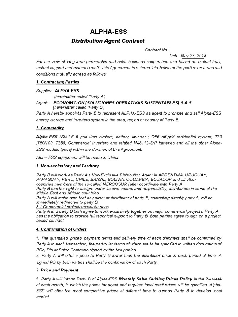 Alpha - ESS - Economic-On (LatAm) - Draft-Agreement | Descargar gratis ...