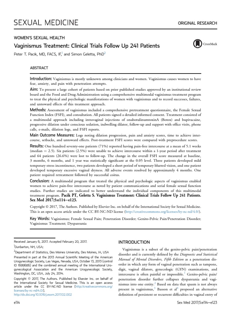 Vaginismus Treatment: Clinical Trials Follow Up 241 Patients | PDF ...