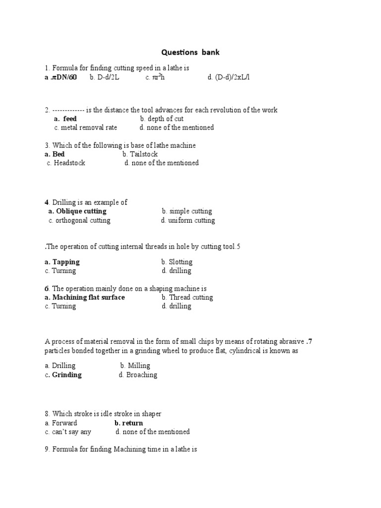 Questions Bank | PDF | Machining | Grinding (Abrasive Cutting)