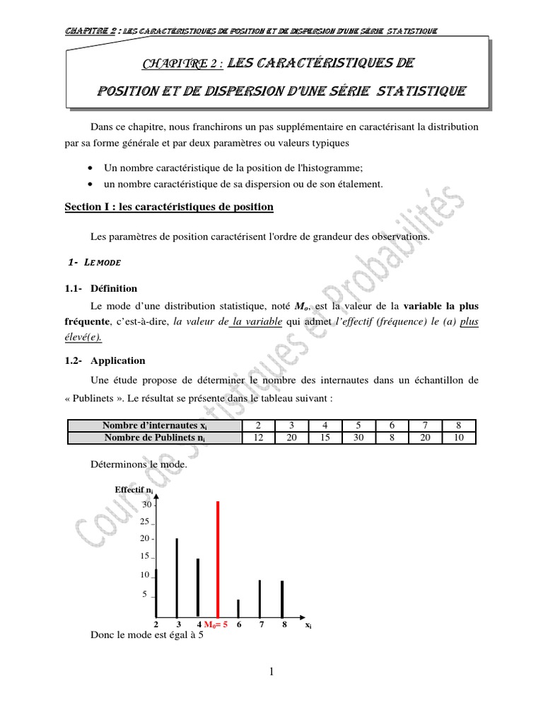Caractéristiques de Position et Dispersion Statistique | PDF | Médiane ...