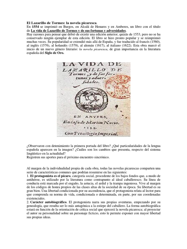 El Lazarillo de Tormes y La Novela Picaresca | PDF | Novelas | Edades ...