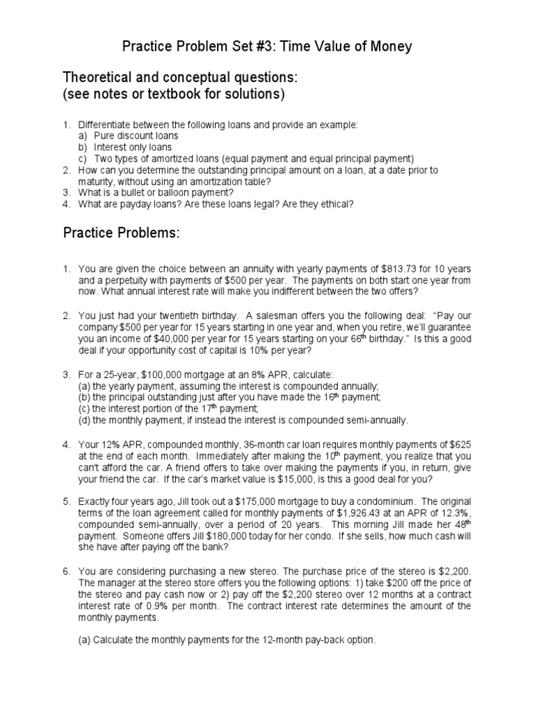 Practice Problem Set #3: Time Value of Money Theoretical and Conceptual ...