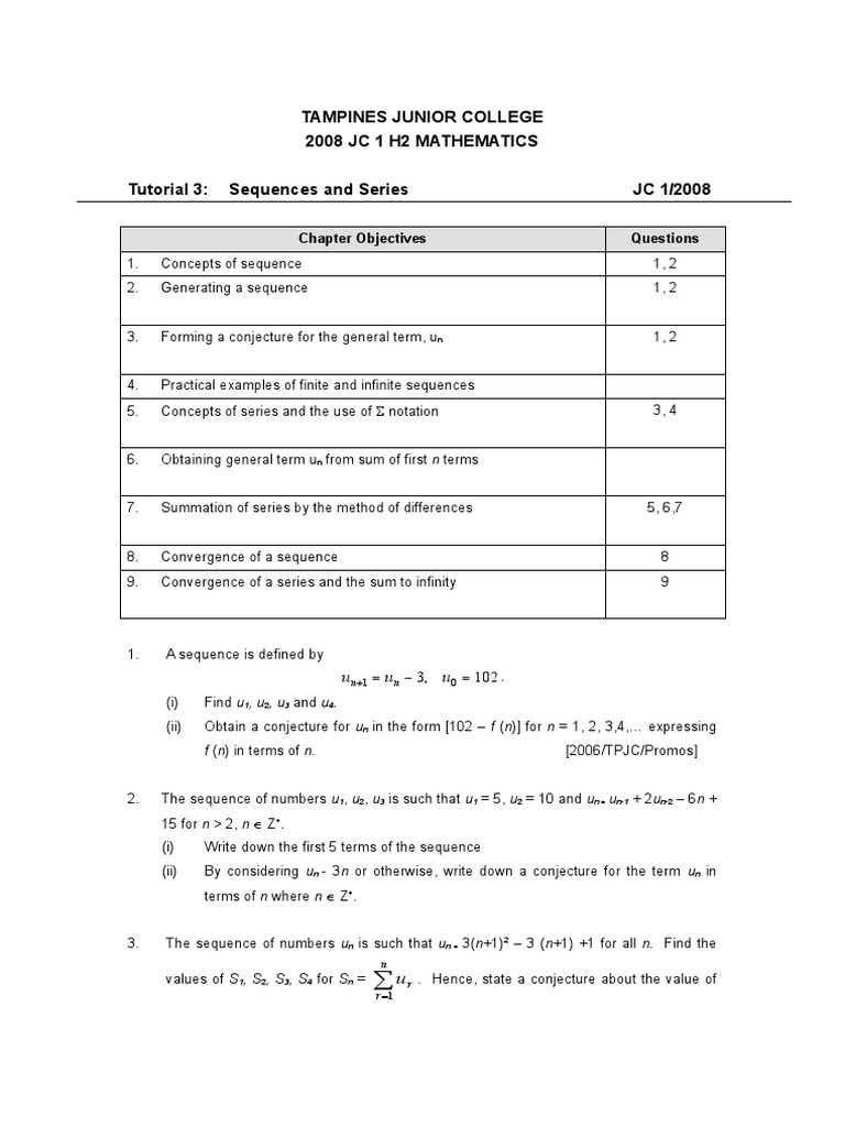 2nd Tutorial On Sequences & Series | PDF | Sequence | Summation