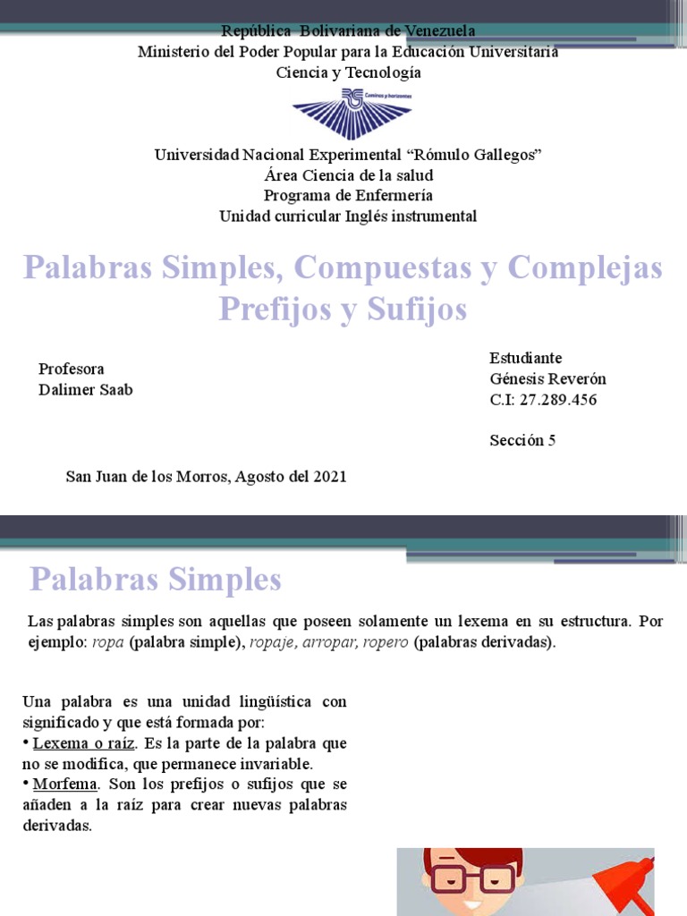 Palabras Simples, Compuestas y Complejas - Prefijos y Sufijos | PDF ...