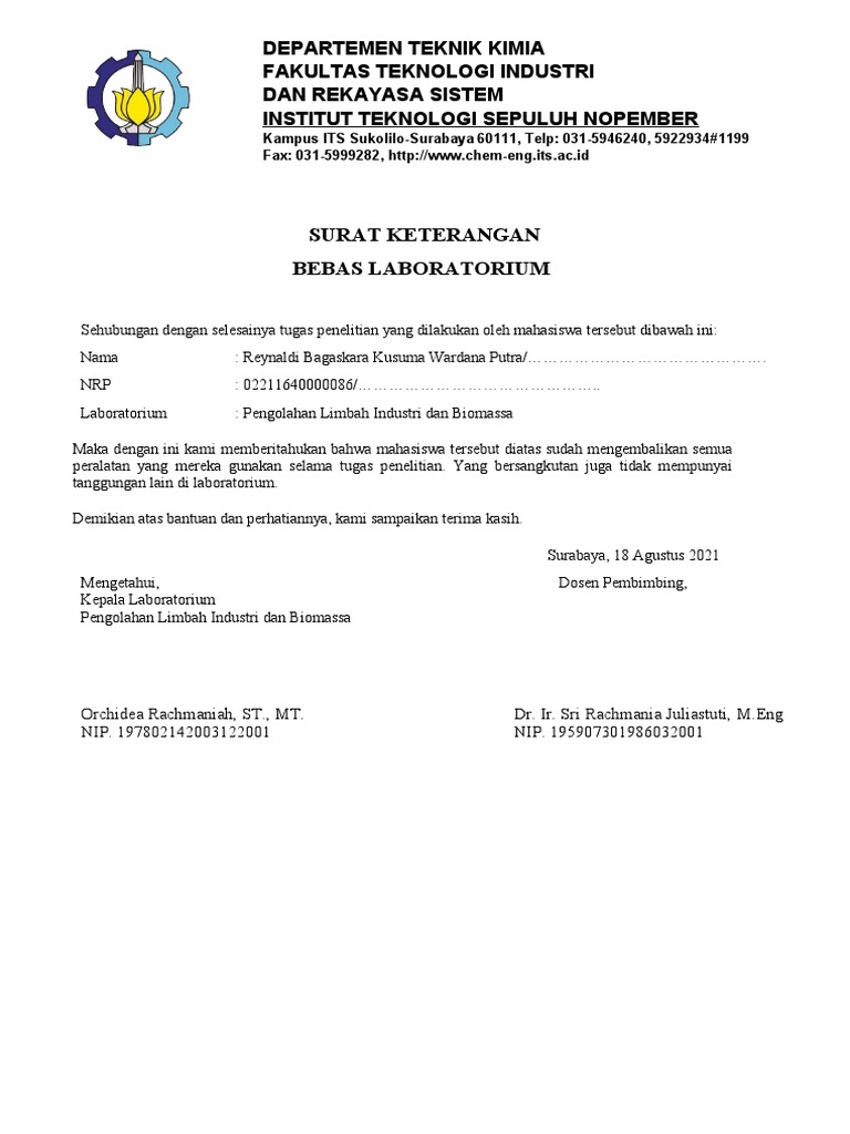 Surat Bebas Lab | PDF