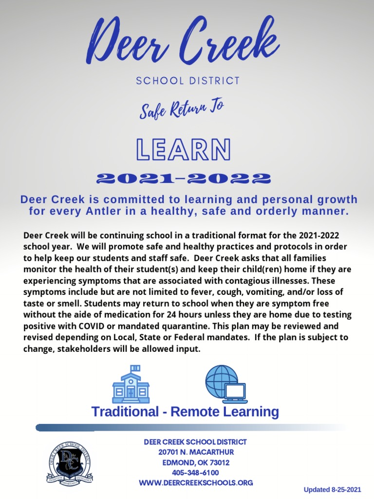 Deer Creek Schools 2021-2022 COVID Plan | PDF | Quarantine | Diseases ...