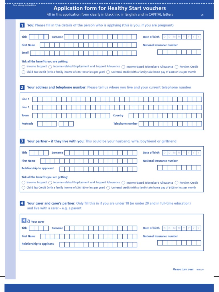 Application Form For Healthy Start Vouchers | PDF | Government Finances ...