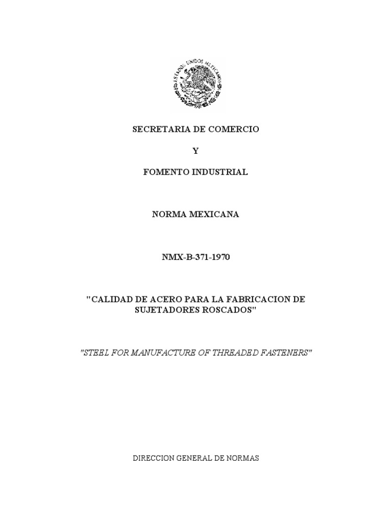NMX B 371 1970 | PDF | Acero | Tratamiento a base de calor