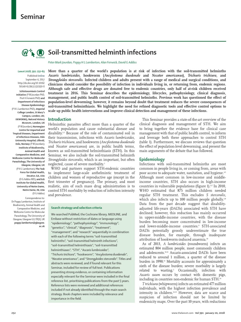 Soil-Transmitted Helminth Infections Lancet 2018 | PDF | Infection | Epidemiology