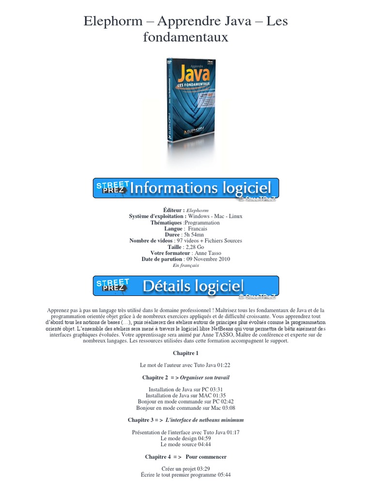 Elephorm - Apprendre Java - Les Fondamentaux | PDF | Java (Langage de programmation ...