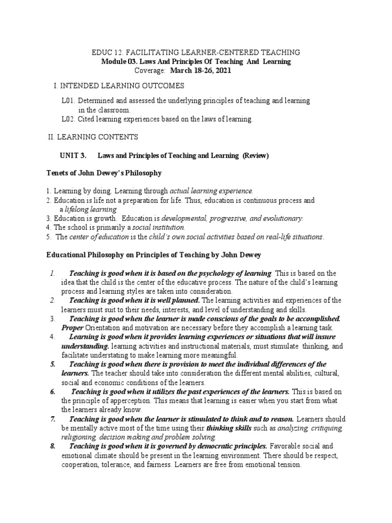 Module 03. Laws and Principles of Learning | PDF | Learning | Behavior ...