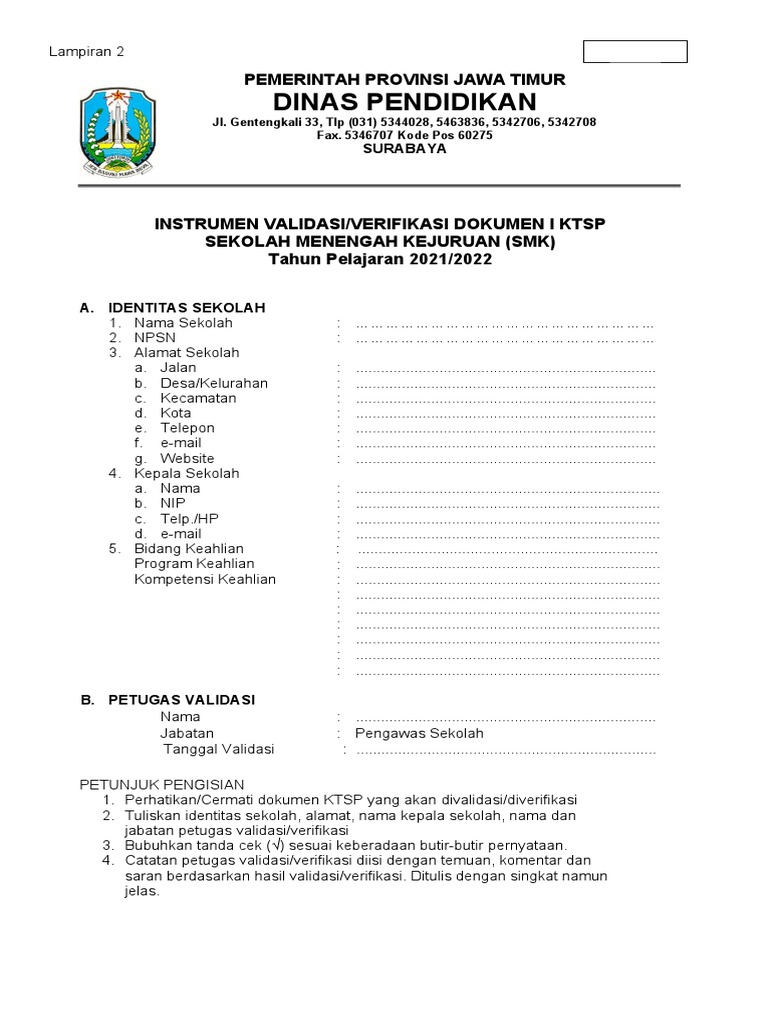 INSTRUMEN Verifikasi VALIDASI Dokumen Kurikulum 2021 | PDF | Karier & Perkembangan