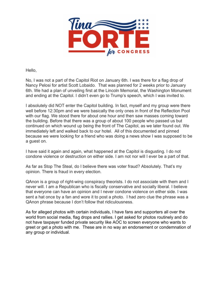 An Official Statement From Tina Forte For Congress | PDF