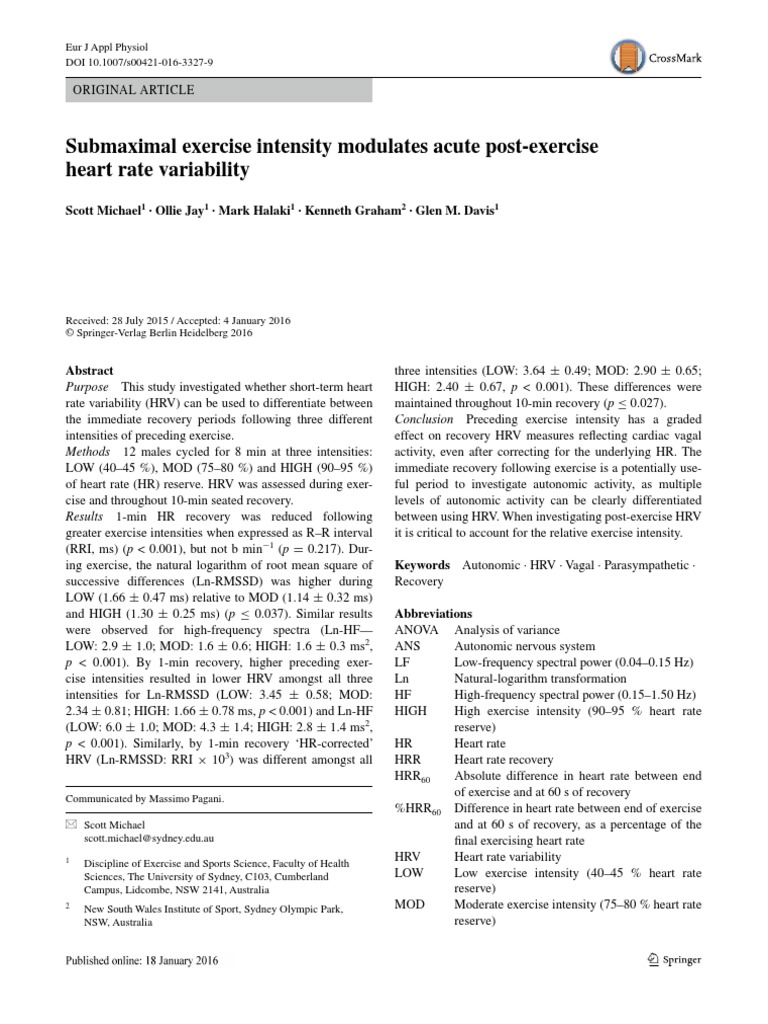 2016 - Submaximal Exercise Intensity Modulates Acute Post-Exercise ...