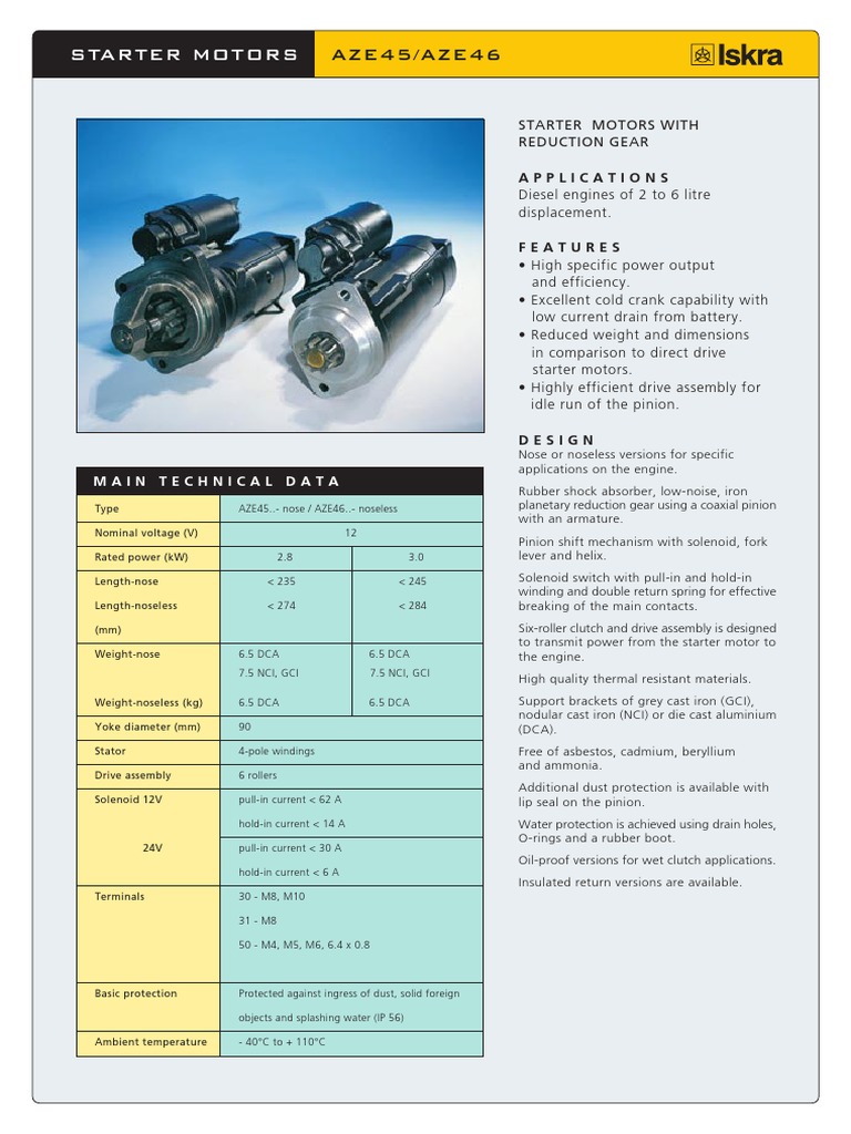 Iskra Starters Aze4546 | PDF | Electric Motor | Transmission (Mechanics)