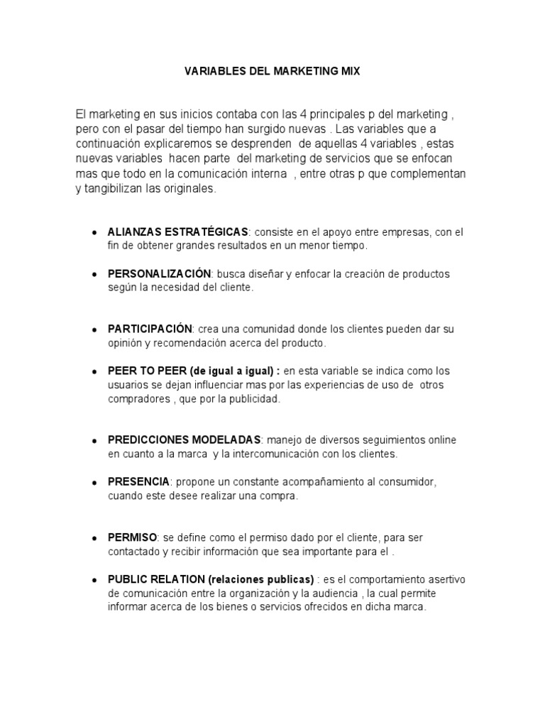 Variables Del Marketing Mix | PDF | Marketing | Marca