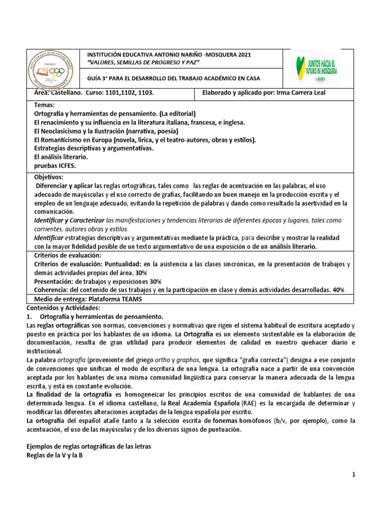 Guía Ortografía y Literatura 3° | PDF | Ortografía | Lengua española