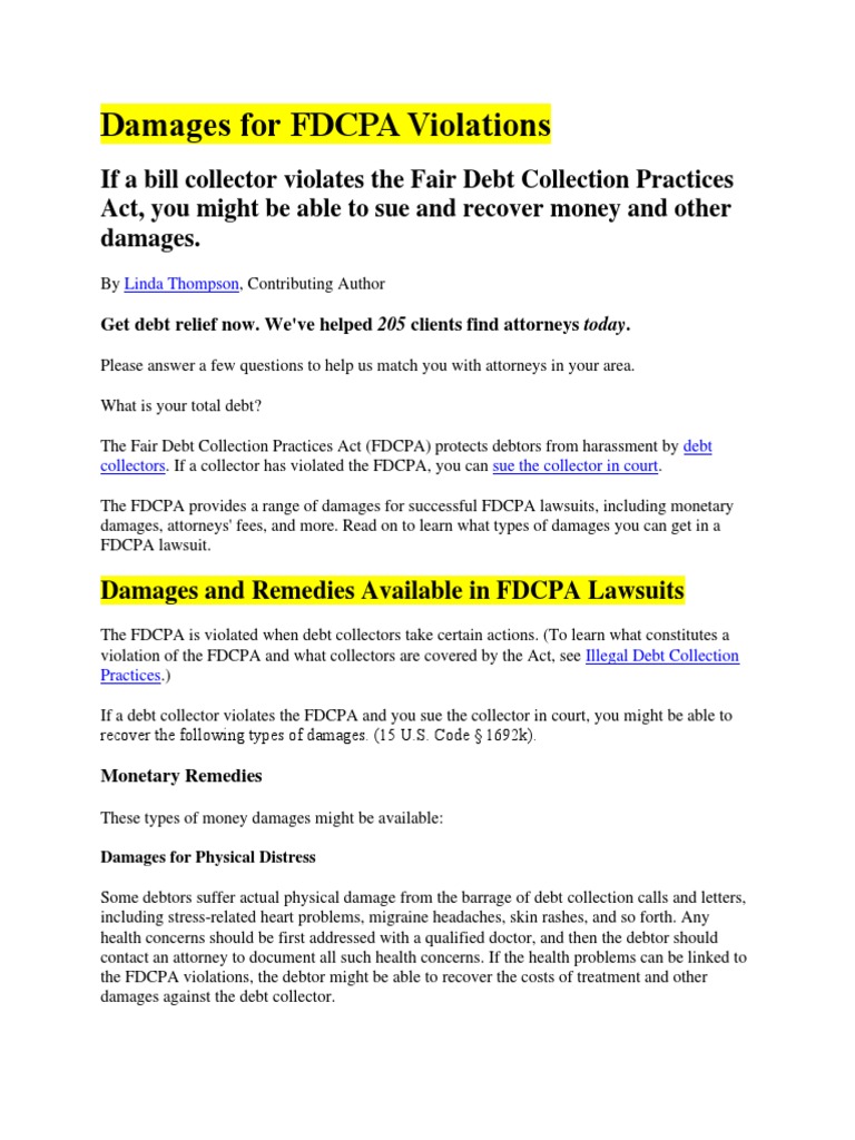 Damages For FDCPA Violations | PDF | Lawsuit | Business Law