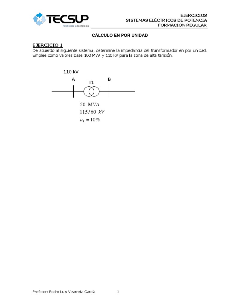 Ejercicios de Cálculo en Por Unidad | PDF | Energia electrica | Voltio