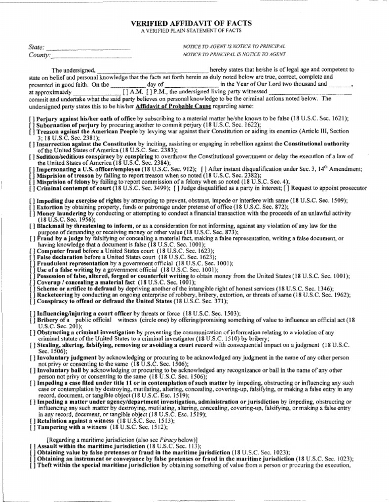 Verified Affidavit of Criminal Facts | PDF | Fraud | Perjury