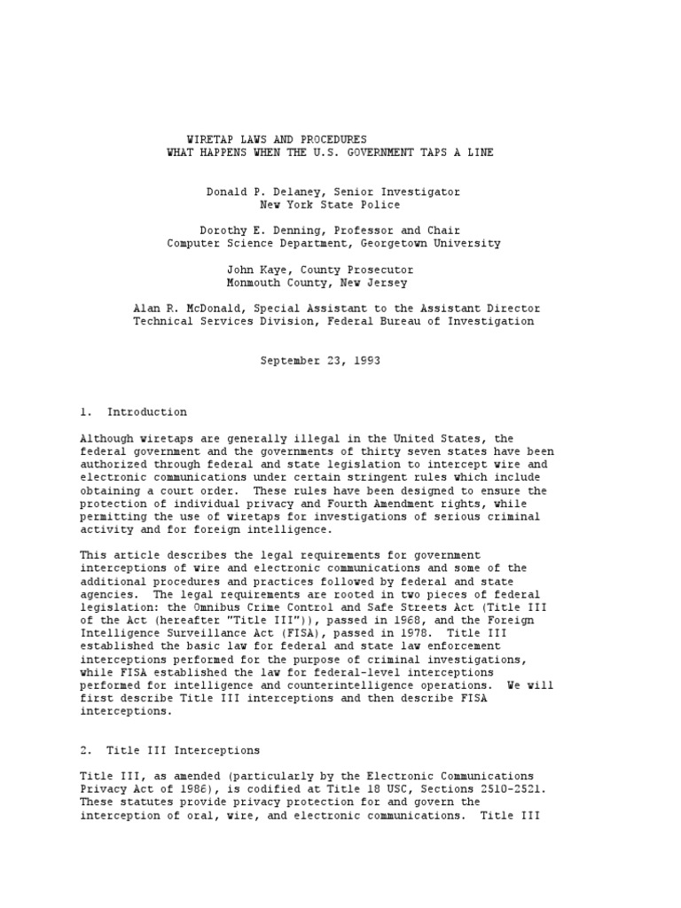 Wiretap Laws and Procedures | PDF | Foreign Intelligence Surveillance ...