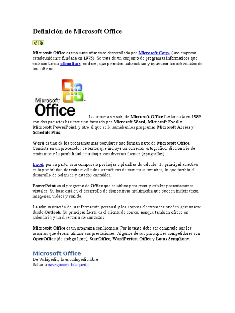 Definición de Microsoft Office | PDF | Microsoft Office 2010 ...