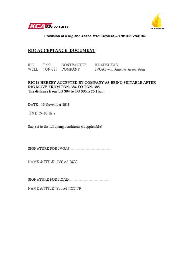 Rig Acceptance Document | PDF