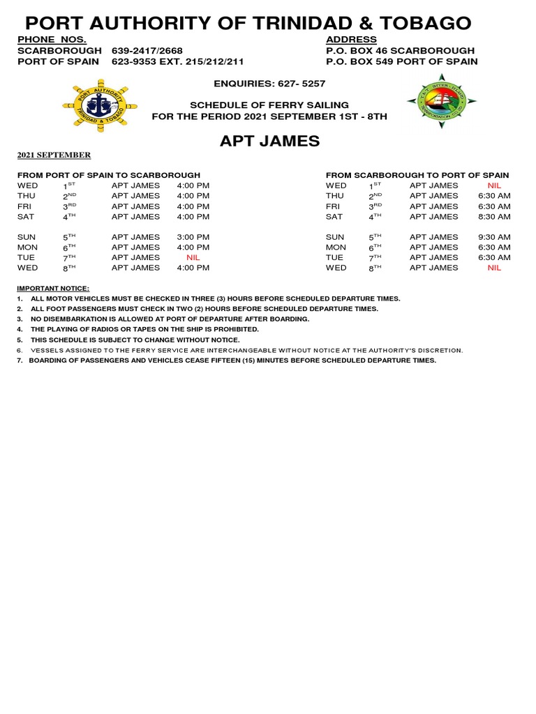 Port Authority of Trinidad & Tobago: Apt James | PDF | Ferry | Ships